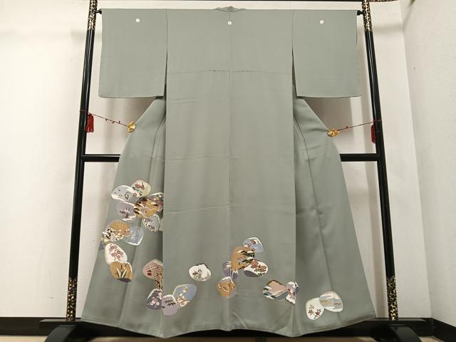 平和屋着物●豪華色留袖　駒刺繍　貝合わせ風景花文宝尽くし　金彩　正絹　逸品　AABE3991ph