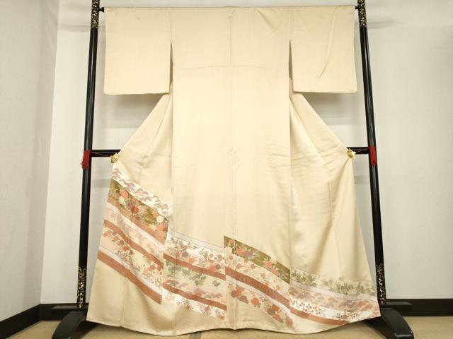 平和屋着物●豪華色留袖　刺繍　横段花文　金彩　正絹　逸品　AABE4156ck