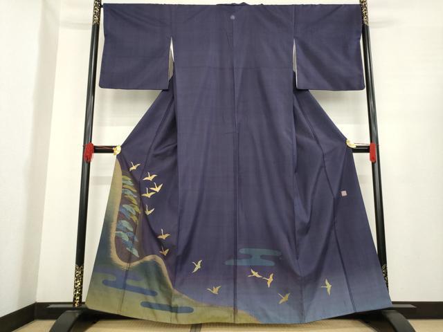 平和屋着物●伝統工芸士　曽根武勇 　色留袖　紬地　遠山飛鶴松文　金糸　正絹　逸品　AABE4409ck