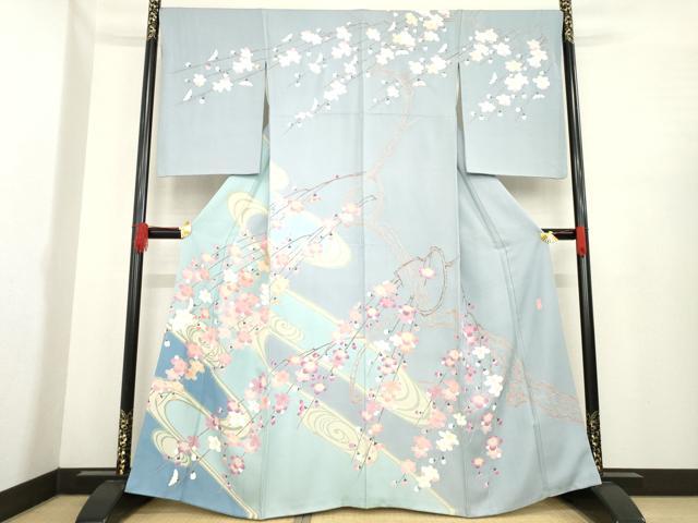 平和屋着物●名門・上野家　上野街子　清染居　訪問着　枝垂れ花文　梅　正絹　逸品　AABE4411ck