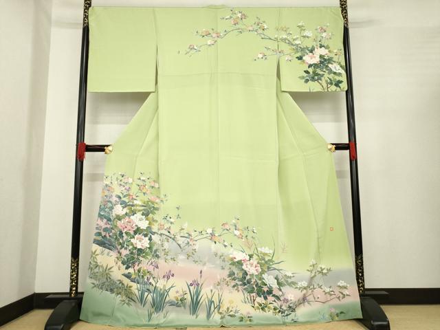 平和屋着物●訪問着　友禅　作家物　枝花文　暈し染め　正絹　逸品　AABE4420ck