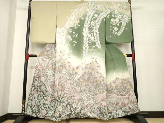 平和屋着物●吉乃一廉　幻の辻が花　訪問着　辻が花　絞り　暈し染め　銀通し地　正絹　逸品　AABE4430ck