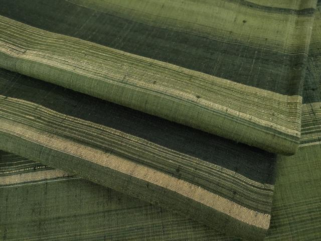 平和屋着物●上質な紬　横段文　正絹　逸品　AABE4438ck