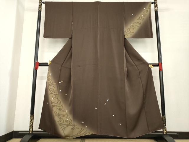 平和屋着物●訪問着　刺繍　流水花文　暈し染め　金糸　正絹　逸品　AABE4459ck