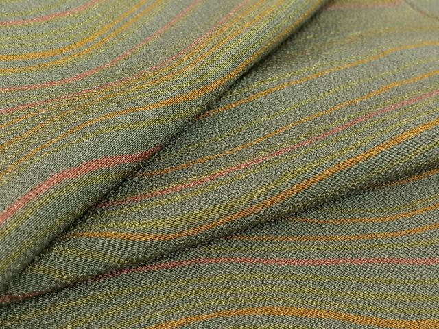 平和屋着物▽上質な小紋　単衣　横段文　鬼しぼ縮緬　正絹　逸品　AABE4658jh