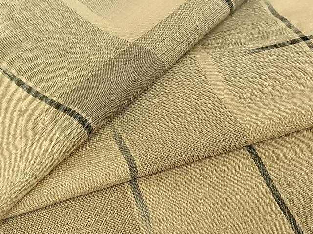 平和屋着物▽上質な紬　単衣　格子　深山蕉庵　証紙付き　正絹　逸品　AABE4659jh