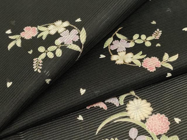 平和屋着物＊夏物　小紋　絽　草花文　洗える着物　AABE4690jd