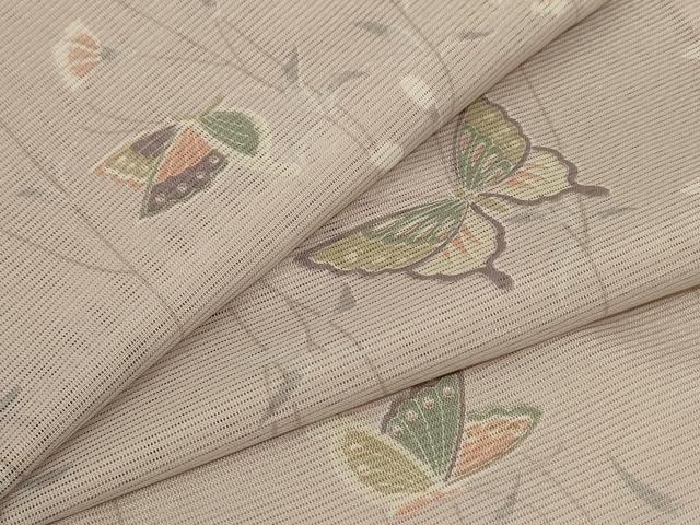 平和屋着物＊夏物　小紋　絽　花蝶文　洗える着物　AABE4692jd