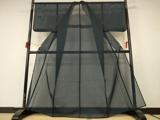 平和屋着物＊洗える最高級着物　＜英＞はなぶさ謹製　夏物　色無地　芝紋紗　黒緑色　洗える着物　未使用　AABE4705jd