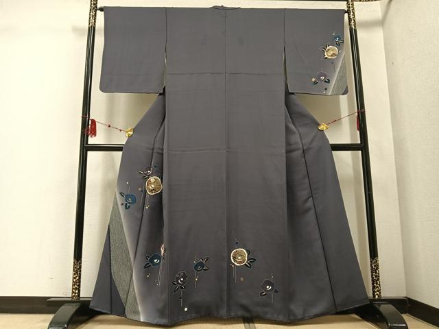 平和屋着物●訪問着　枝椿　草花　暈し染め　金彩　正絹　逸品　AABE4862ph