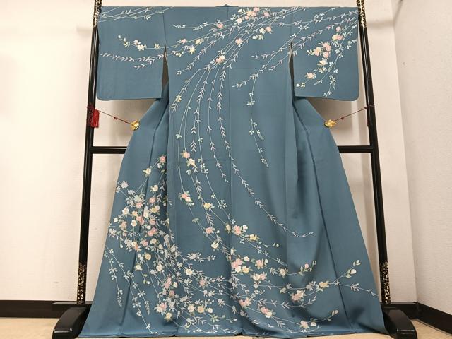 平和屋着物●訪問着　友禅　枝花文　ロング丈　正絹　逸品　AABE4877ph
