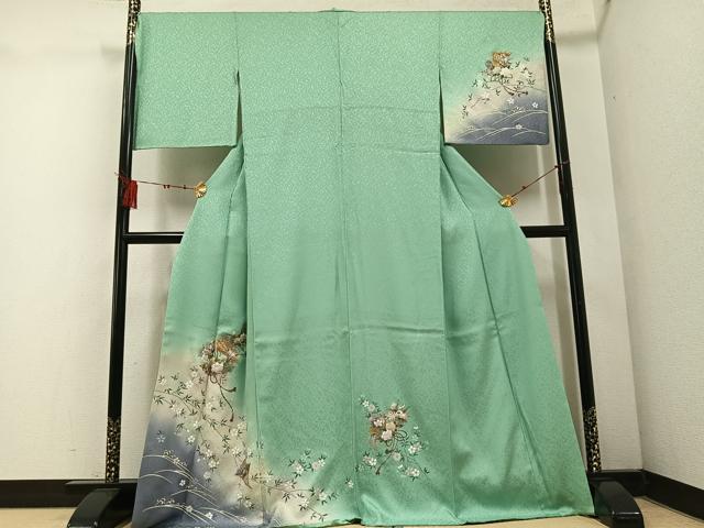 平和屋着物●訪問着　扇面花文　暈し染め　金銀彩　さが美扱い　正絹　逸品　AABE4878ph