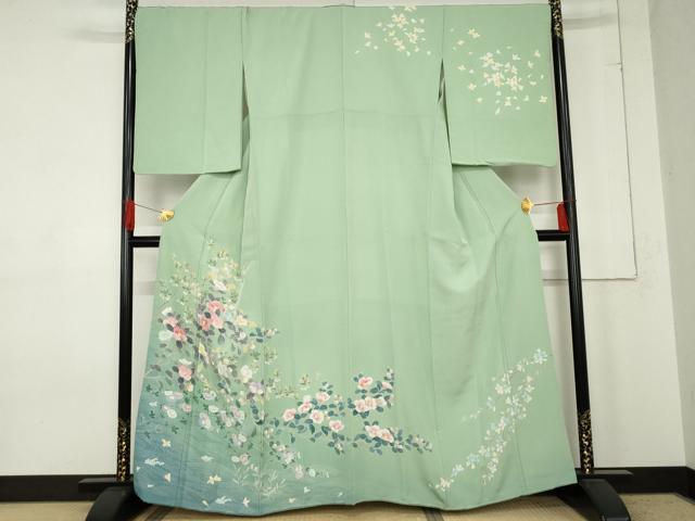 平和屋着物●訪問着　友禅　枝花文　暈し染め　正絹　逸品　AABE5234cs