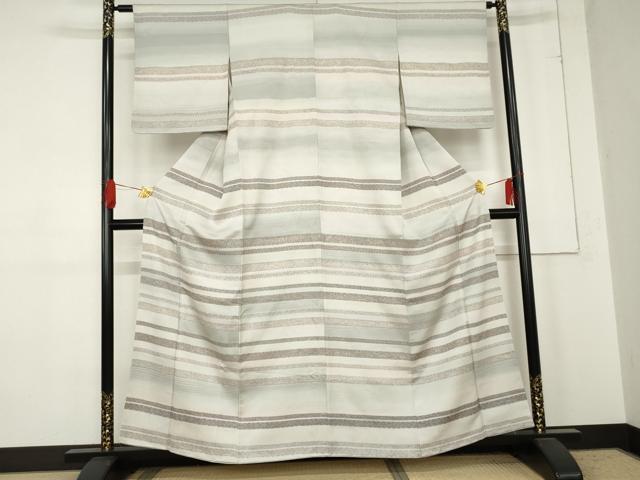 平和屋着物●訪問着　手描き　横段更紗花文　暈し染め　正絹　逸品　AABE5244cs