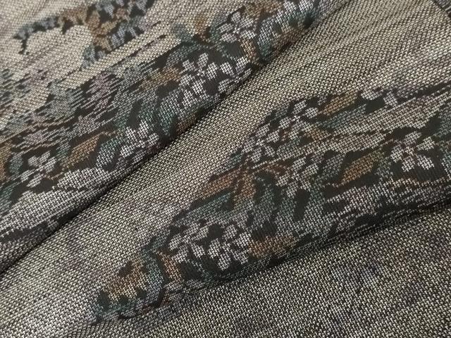 平和屋着物●本場大島紬　カタス9マルキ　泥染め　風景花文　正絹　逸品　AABE5302cs