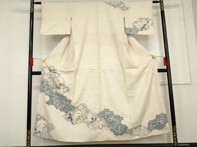 平和屋着物●十日町　名門　滝泰謹製　訪問着　紬地　絞り　辻が花　正絹　逸品　未使用　AABE5314cs