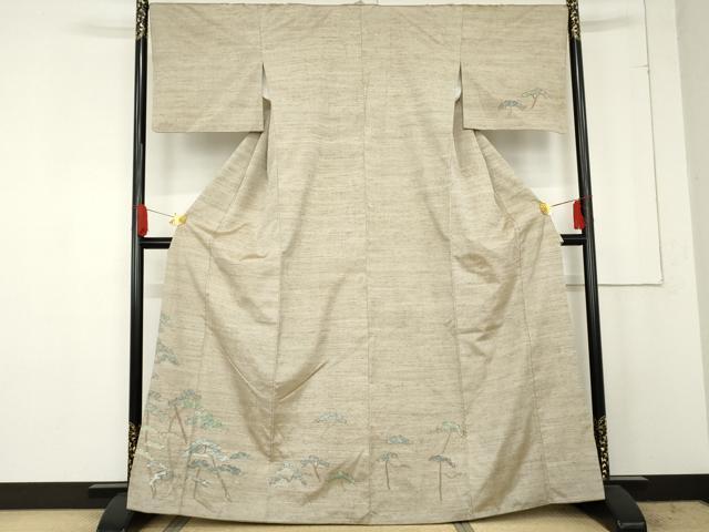 平和屋着物●能州紬　絲藝苑　上島洋山　訪問着　枝松文　銀彩　正絹　逸品　AABE5324cs