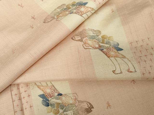 平和屋着物●上質な紬　木版染　人物文　正絹　逸品　AABE5352cs