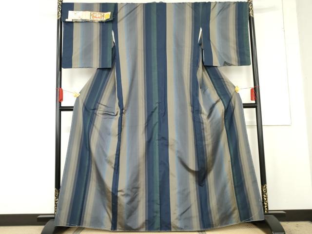 平和屋着物●本場縞大島紬　泥染　間道　久野織物謹製　証紙付き　正絹　逸品　未使用　AABE5353cs