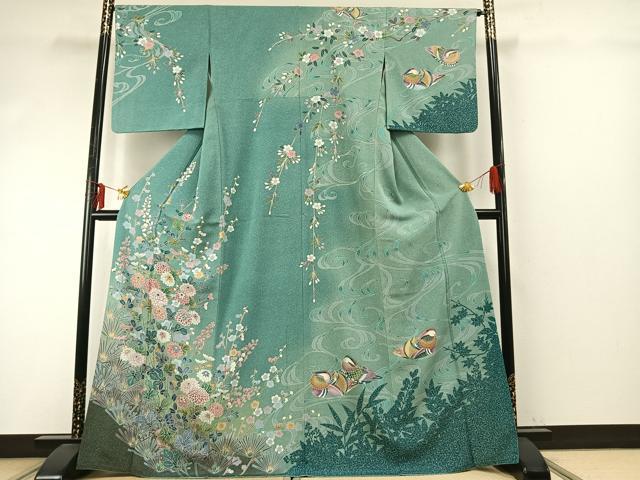 平和屋着物●訪問着　友禅　花鳥文　暈し染め　金彩　正絹　逸品　AABE5371fy