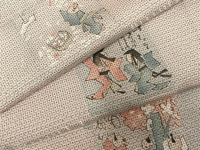 平和屋着物●本場大島紬　手描き　100亀甲　市松人物文　正絹　逸品　AABE5398fy