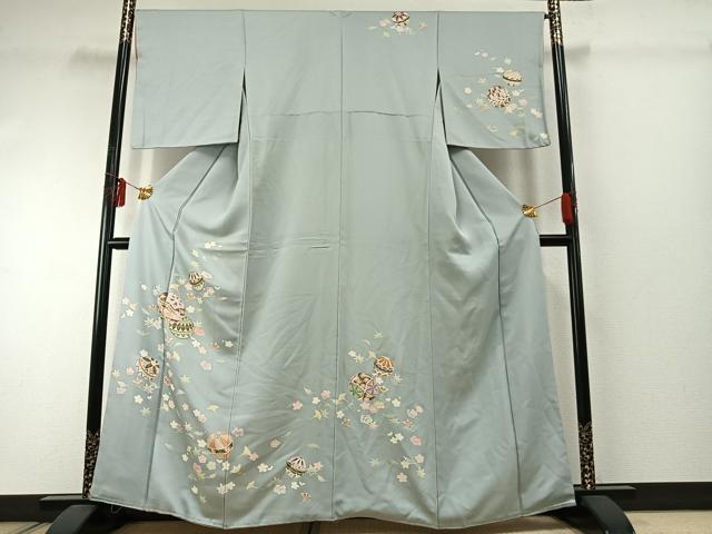 平和屋着物●訪問着　駒刺繍　草花文　毬　金彩　正絹　逸品　AABE5419fy
