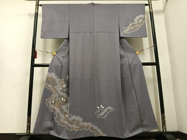 平和屋着物●訪問着　絞り　刺繍　草花文　金彩　正絹　逸品　AABE5843ph