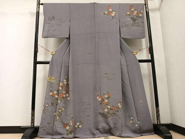 平和屋着物●訪問着　作家物　草花籬文　鬼しぼ縮緬　正絹　逸品　AABE5873ph