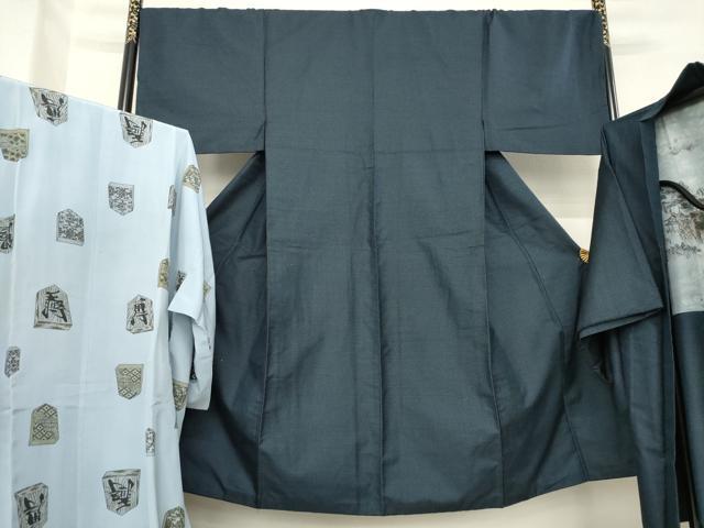 平和屋着物●男性　紬　アンサンブル　長襦袢(袷)セット　亀甲絣　正絹　逸品　AABE5952ck