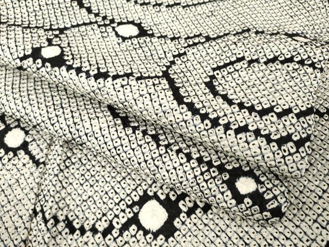 平和屋着物●上質な小紋　総絞り　幾何学文様　黒地　正絹　逸品　AABE5961ck