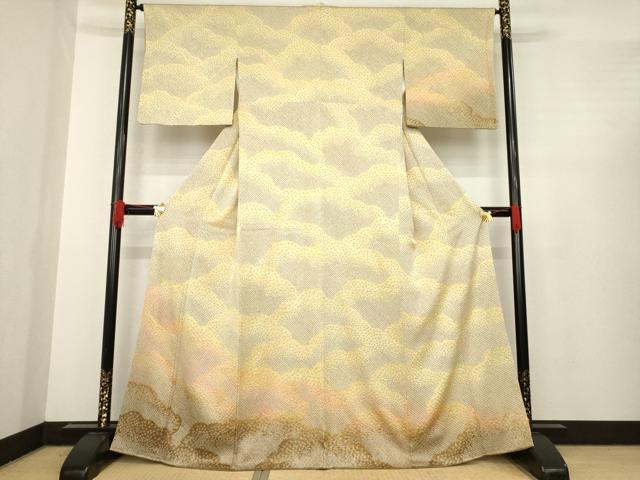 平和屋着物●訪問着　総絞り　雲重ね文　暈し染め　正絹　逸品　AABE5979ck