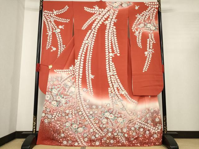 平和屋着物●越後十日町の一流染匠　桐屋・翠山工房　振袖　辻が花　絞り　舞花文　暈し染め　正絹　逸品　AABE5989ck