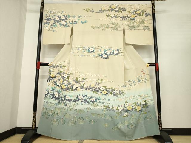 平和屋着物●訪問着　友禅　作家物　枝花文　暈し染め　やまと誂製　正絹　逸品　AABE5997ck