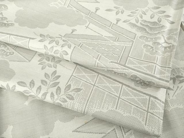 平和屋着物●上質な紬　風景文　松　笹　正絹　逸品　AABE6768ck