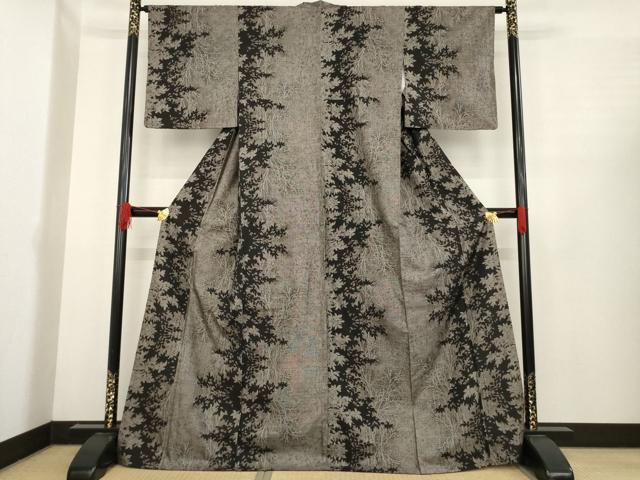 平和屋着物●本場大島紬　カタス9マルキ　枝葉間道　正絹　逸品　AABE6775ck