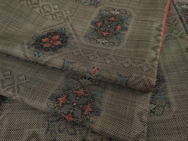 平和屋着物●本場大島紬　カタス7マルキ　花菱文　ロング丈　正絹　逸品　AABE6784ck
