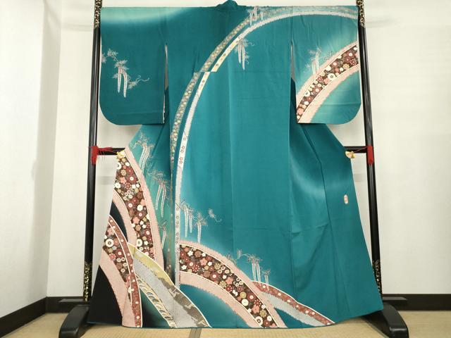 平和屋着物●訪問着　円舞袖　流水花文　暈し染め　金彩　正絹　逸品　AABE6785ck