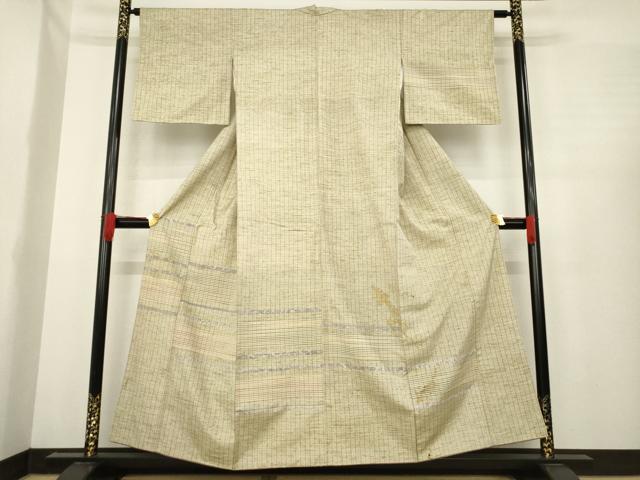 平和屋着物▼ぜんまい紬　訪問着　横段文　正絹　逸品　AABE6796ck