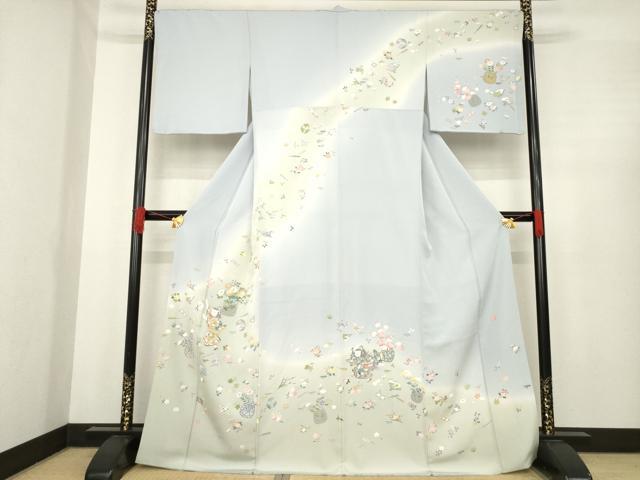 平和屋着物●友禅作家　岡部修治　訪問着　童子花篭文　暈し染め　正絹　逸品　AABE6803ck