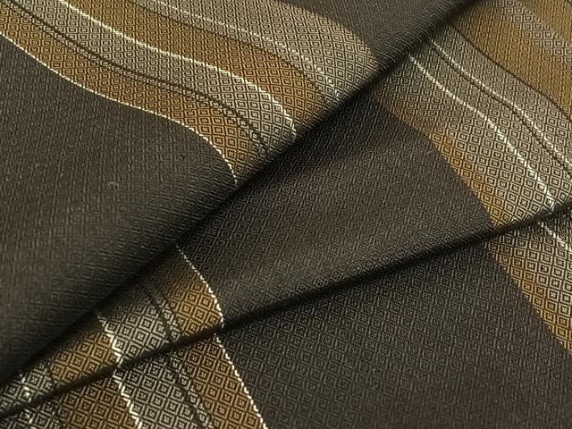 平和屋着物▽本場黄八丈　まるまなこ　紬　黒八丈　単衣　ロング丈　正絹　逸品　AABE6880jh