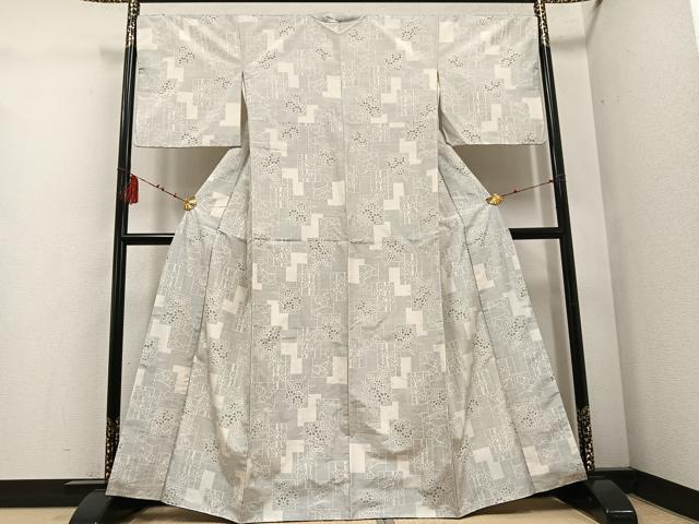 平和屋着物●本場大島紬　白大島　一元絣　色紙草花文　正絹　逸品　AABE6924ph