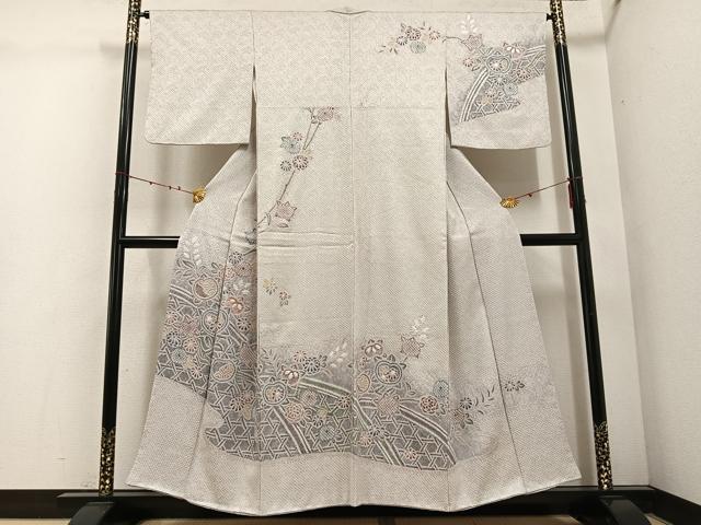 平和屋着物●訪問着　絞り　草花籬文　正絹　逸品　AABE6937ph