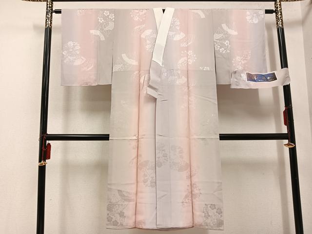 平和屋着物●長襦袢　袷　扇面花地紋　暈し染め　反端付き　正絹　逸品　AABE6945ph