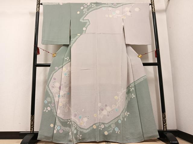 平和屋着物●訪問着　絞り　舞花文　鬼しぼ縮緬　正絹　逸品　AABE6947ph