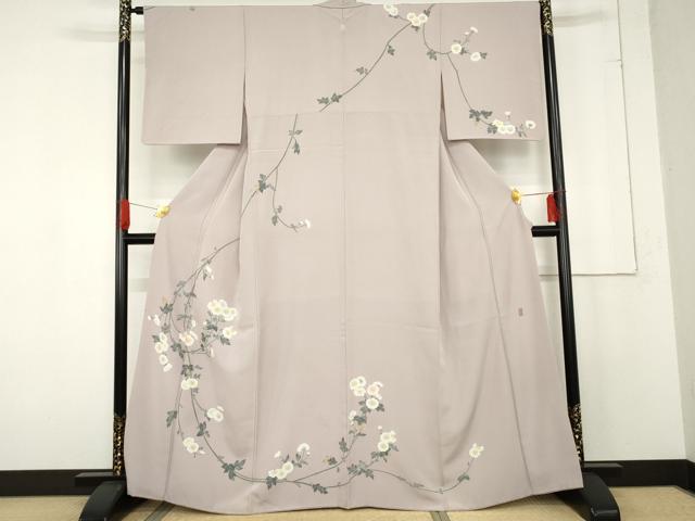 平和屋着物●京加賀糸目友禅作家　山崎巌　訪問着　枝菊　正絹　逸品　AABE7008cs