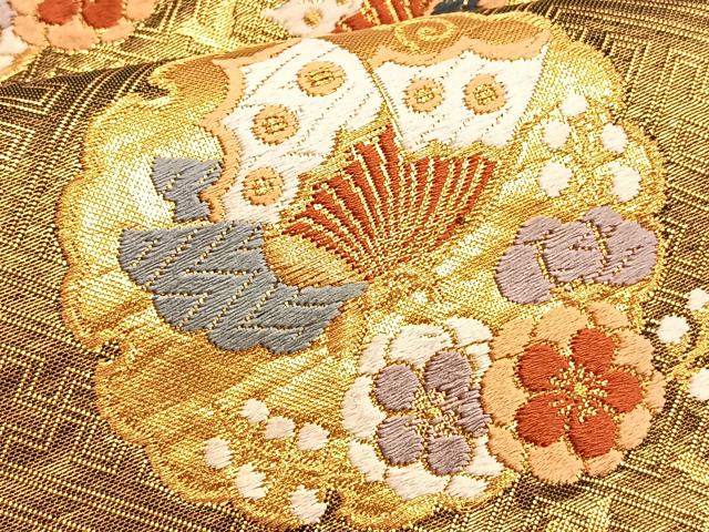 平和屋着物○六通柄袋帯 唐織 道長花菱文 金糸 正絹 逸品 BAAL6070ea