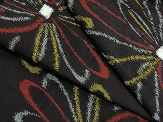 平和屋着物▽久留米絣　単衣　紬　舞花文　綿　正絹　逸品　BAAN8625pm