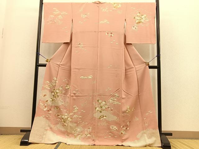 平和屋着物●創業460年・千總　訪問着　駒刺繍　扇面花文　金彩　東武百貨店扱い　正絹　逸品　BAAO1680ph