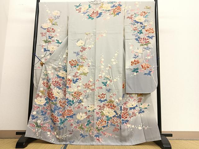 平和屋着物●豪華振袖　友禅　枝花文　暈し染め　正絹　逸品　BAAS3305pk