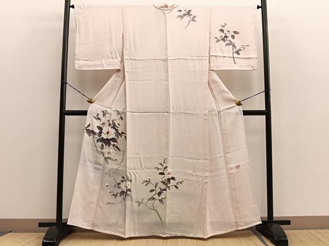 平和屋着物▽中嶋まさひろ 蝋彩染作家　訪問着　単衣　手描き　草花文　正絹　逸品　BAAS5214ui